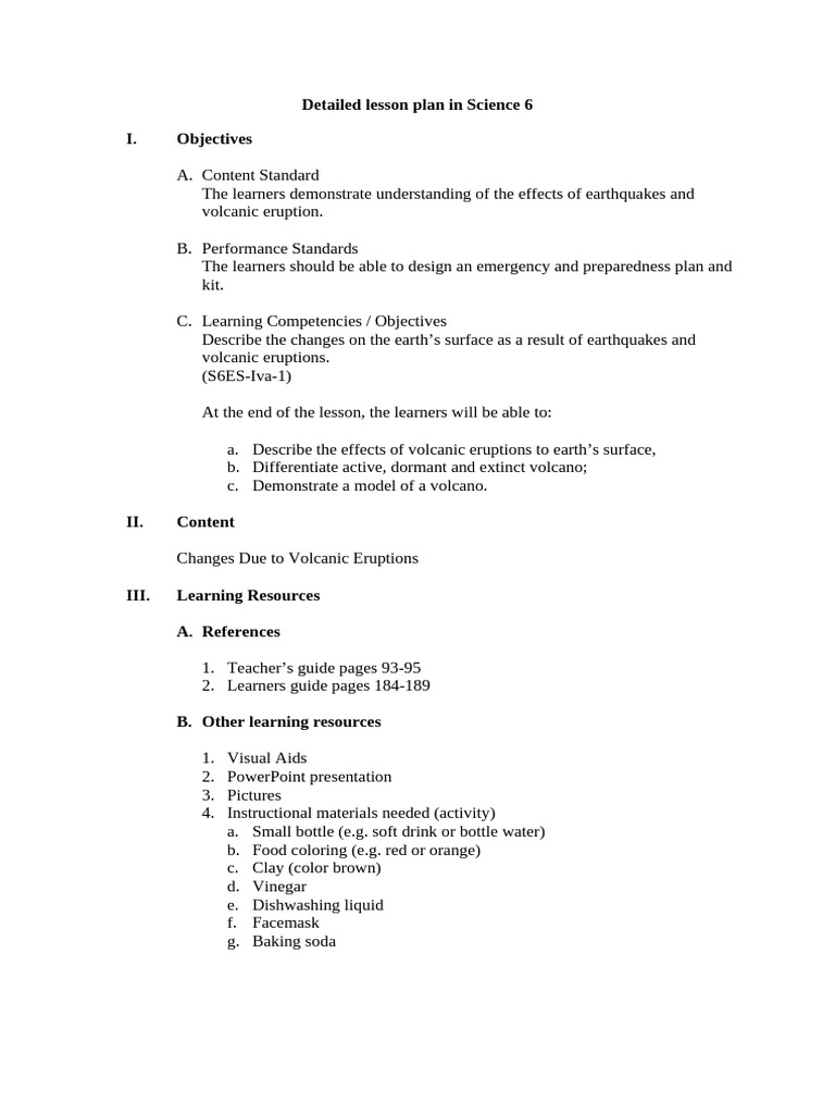 Detailed Lesson Plan in Science 6.2 | PDF | Volcano | Types Of Volcanic ...