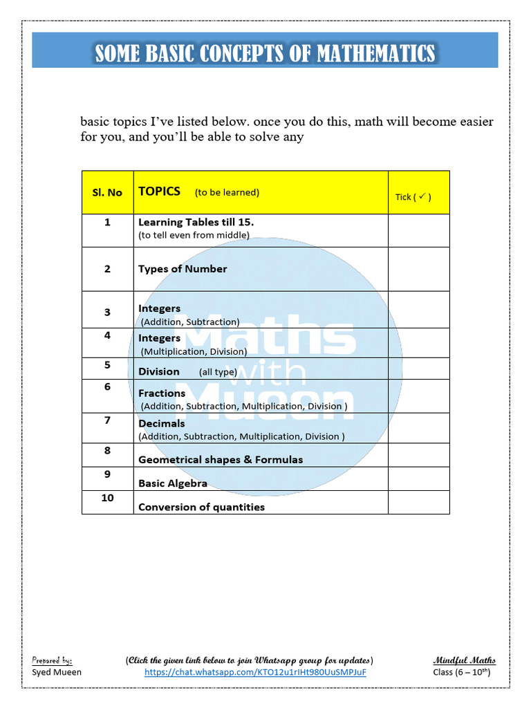 Some Basic Concepts of Mathematics | PDF | Numbers | Division (Mathematics)