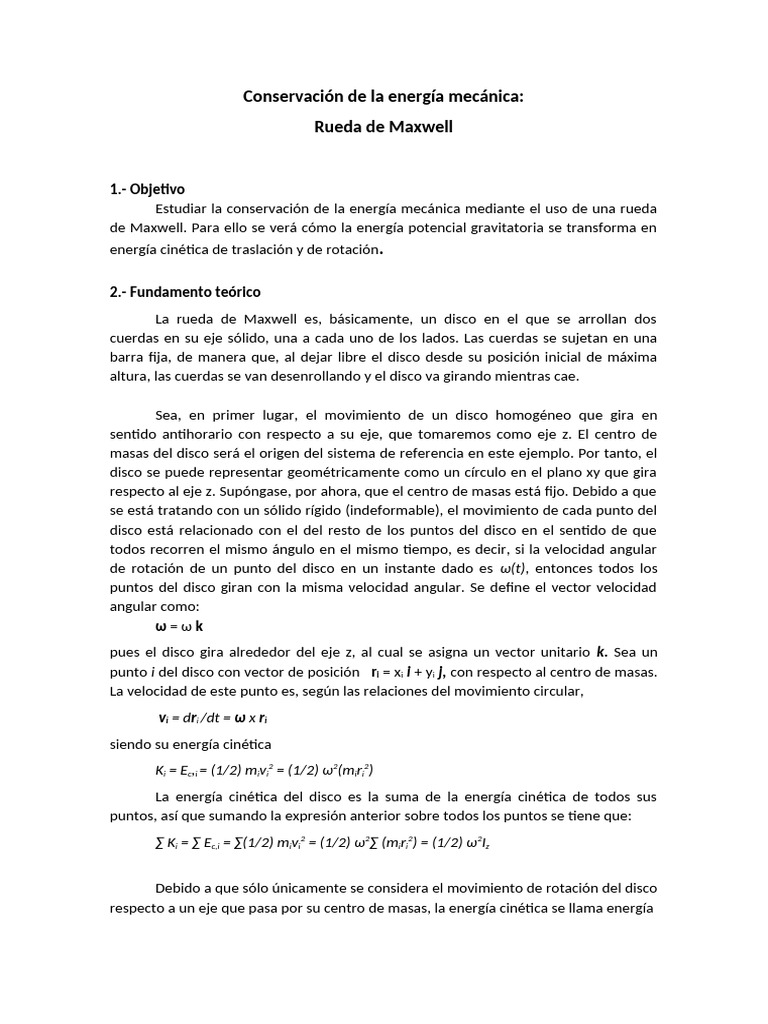 Rueda de Maxwell | PDF | Rotación | Energía cinética