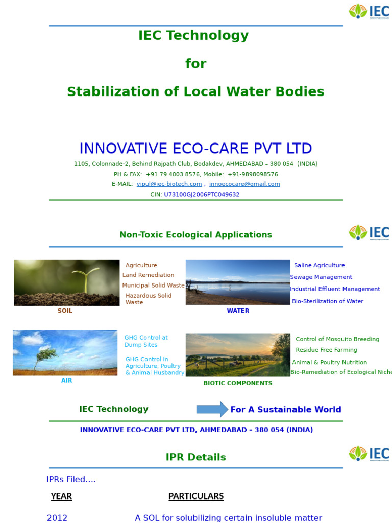 IEC Technology for Water Body Stabilization | PDF | Eutrophication | Water