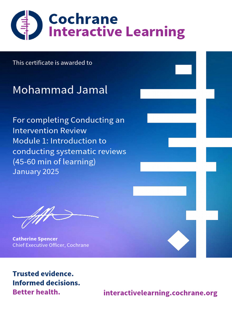 Certificate - Module 1 Introduction Conducting Systematic Reviews | PDF
