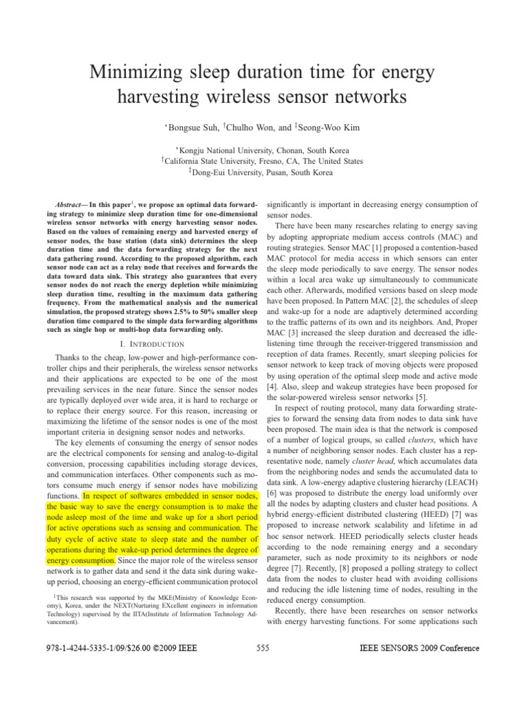 (2009 - C) Minimizing Sleep Duration Time For EH WSNs | PDF | Wireless ...