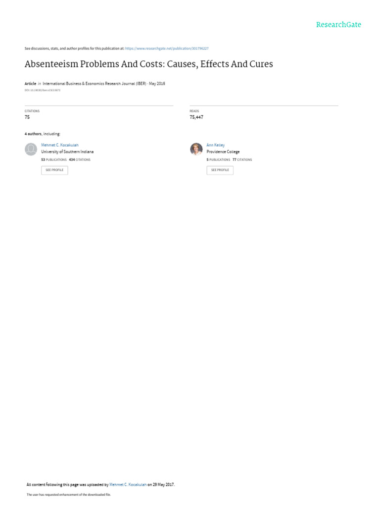 Absenteeism Problems and Costs Causes Effects and | PDF | Employment ...