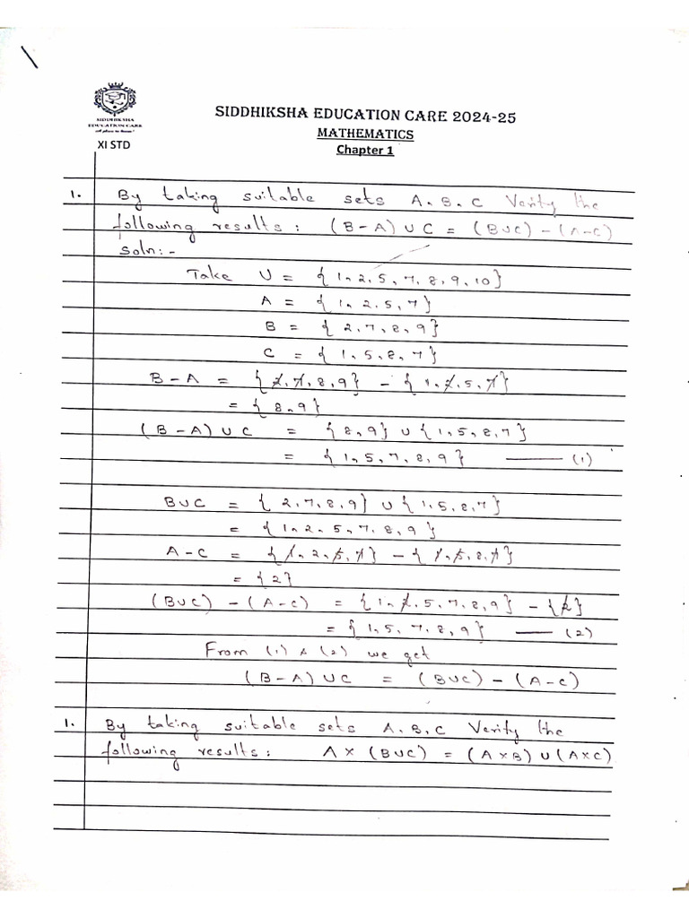 11th Maths Chapter 1 Important Questions English Medium PDF Download | PDF