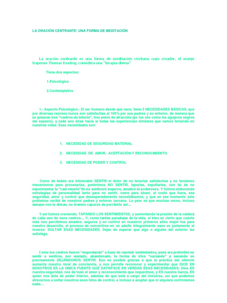 La Oración Centrante | PDF | Felicidad | Amor