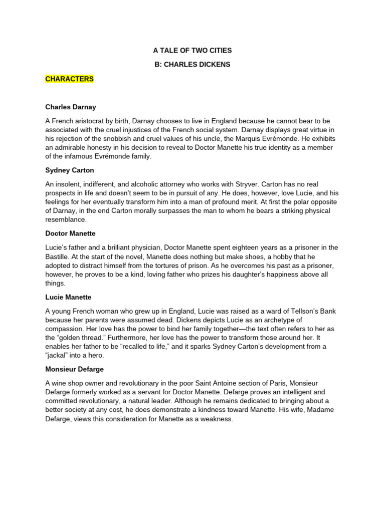 Key Characters in A Tale of Two Cities | PDF | A Tale Of Two Cities ...