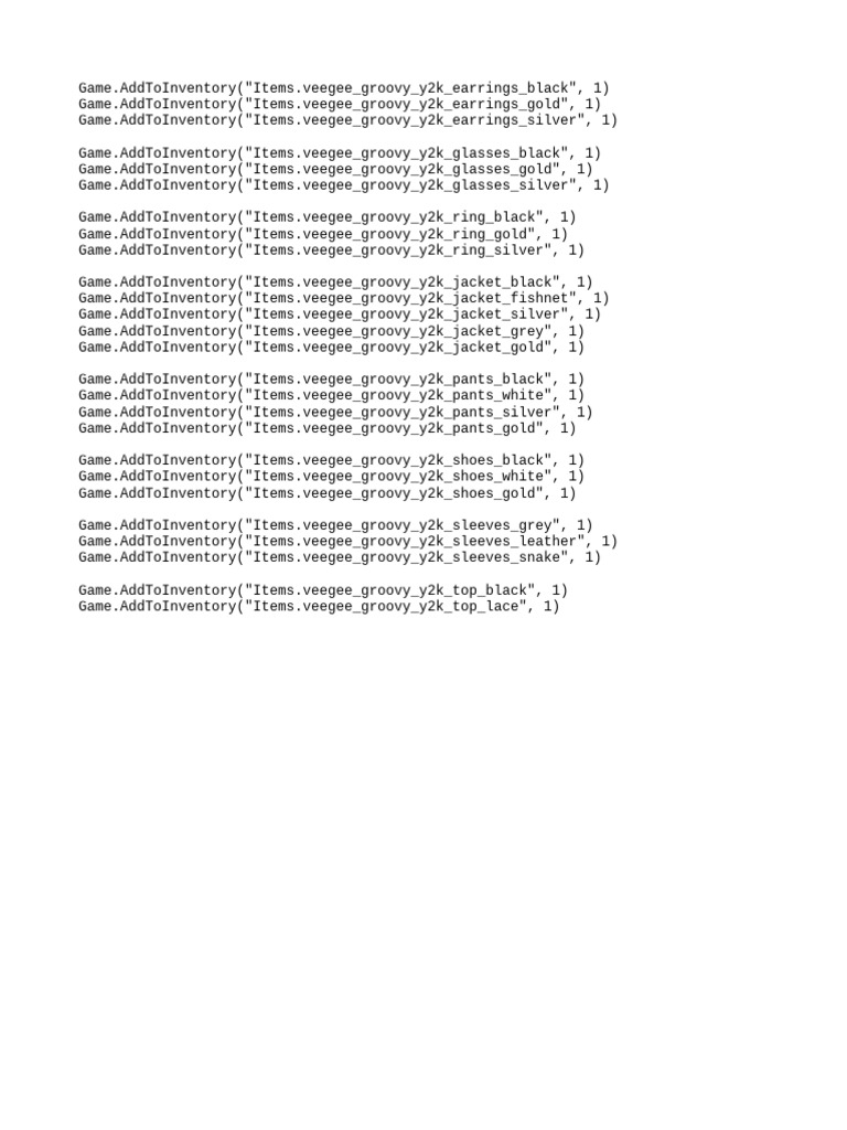 Veegee Shop 3 Inventory Additions | PDF