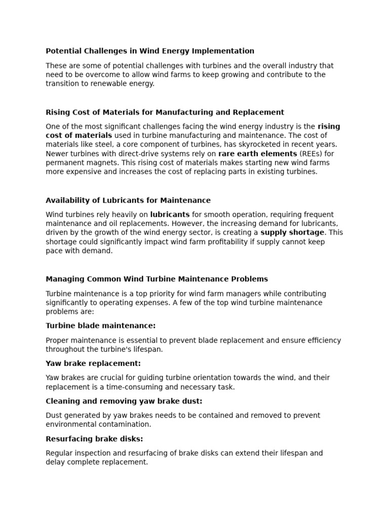 Potential Challenges in Wind Energy Implementation | PDF | Wind Turbine ...