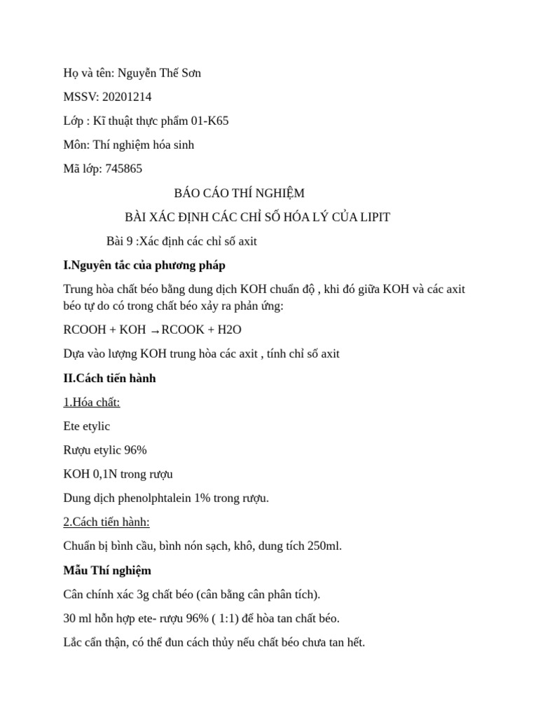 TN hóa sinh - Bài TN cuối | PDF