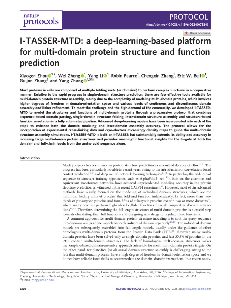 I-TASSER-MTD: A Deep-Learning-Based Platform For Multi-Domain Protein Structure and Function ...