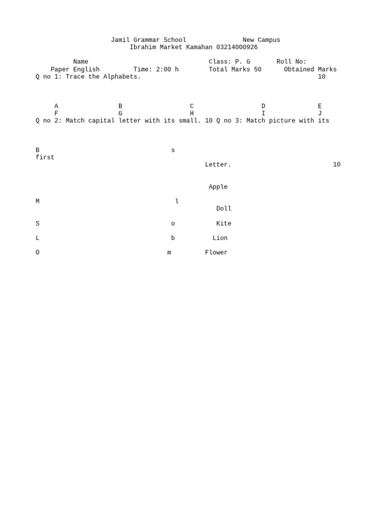 Jamil Grammar School P G Exam Papers Pdf