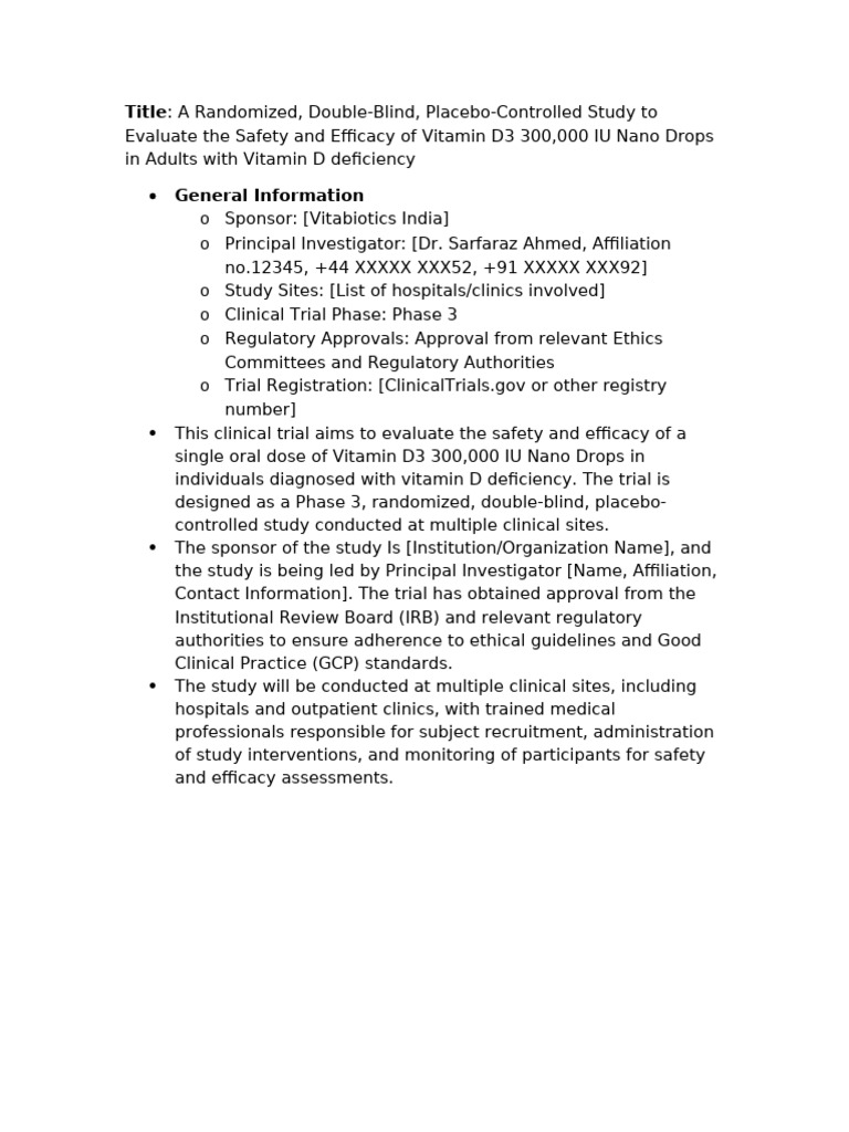 Ct Protocol Pdf Clinical Trial Vitamin D