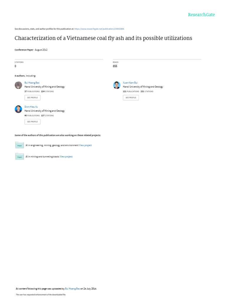 Characterization of A Vietnamese Coal Fly Ash and Its Possible ...