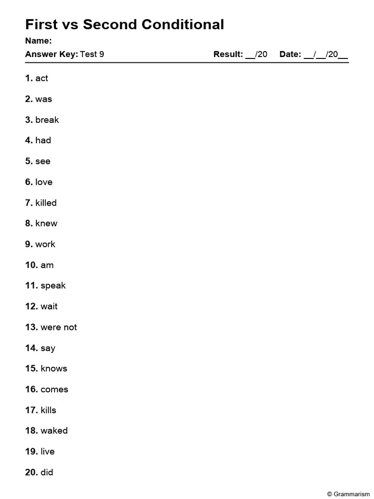 Grammarism First Vs Second Conditional Test 9 Answers 2109048 | PDF