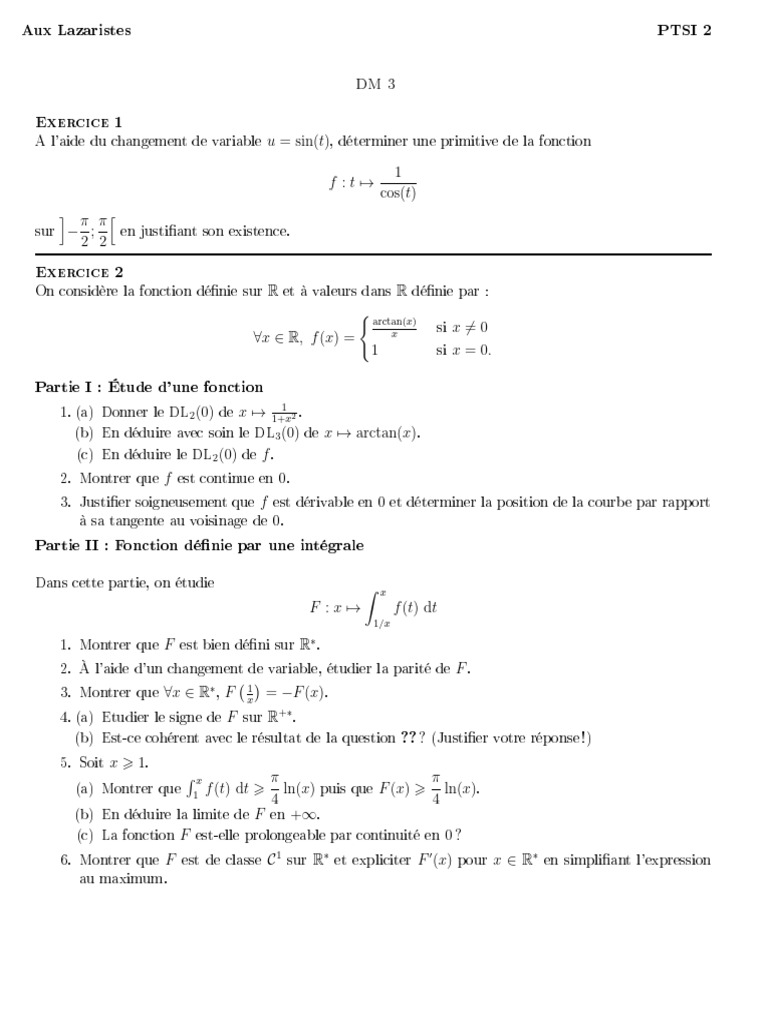 Étude de fonctions et intégrales sur R | PDF | Analyse mathématique ...