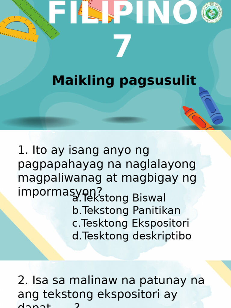 FIL7 QUIZ Tekstong Ekspositori | PDF