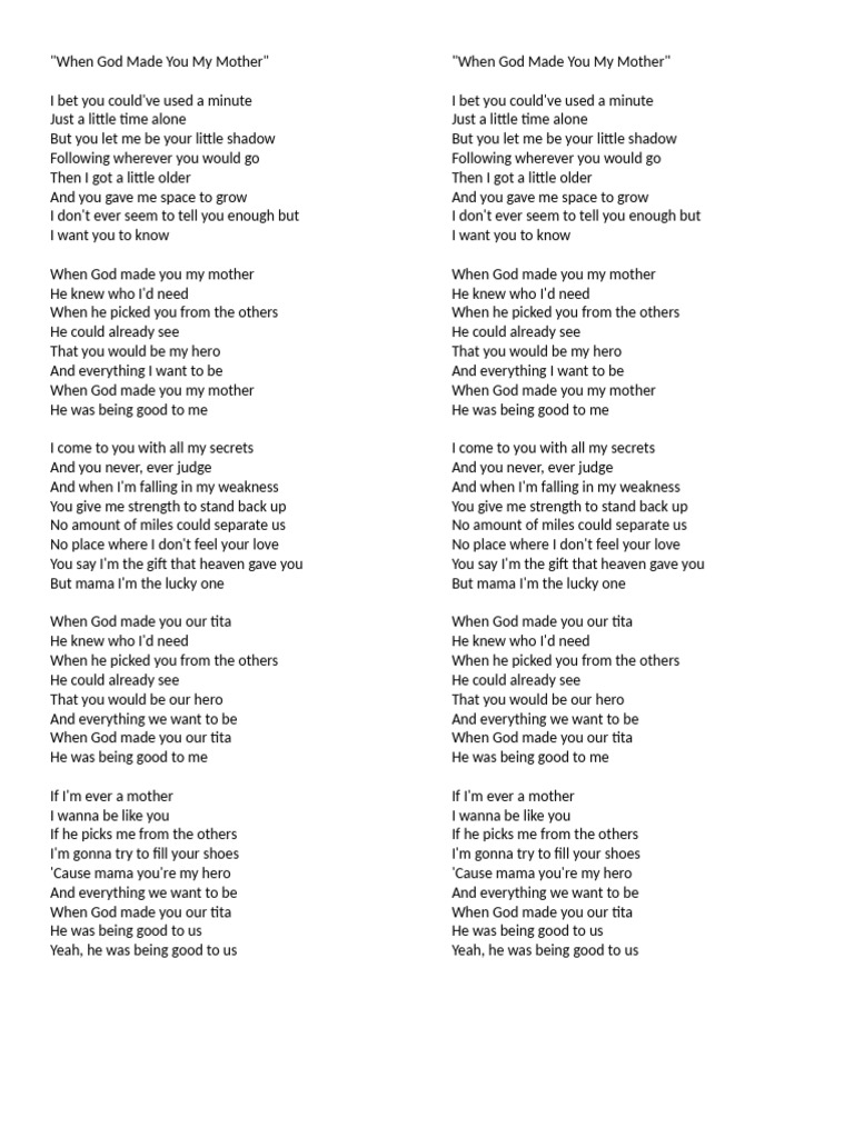 When God Made You My Mother Lyrics | PDF