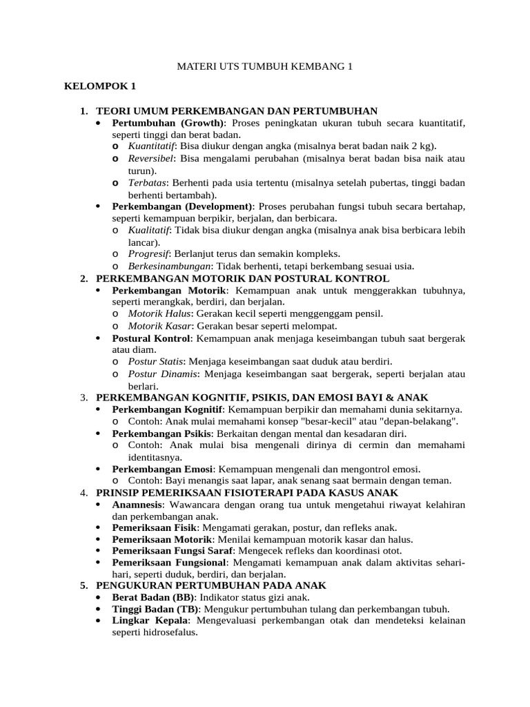 Materi Uts Tumbuh Kembang 1 | PDF