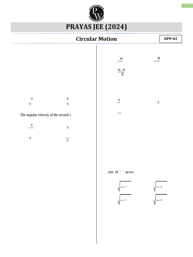 Circular Motion: DPP 02 (Of Lec 04) - Prayas JEE 2024 | PDF | Acceleration | Mechanics
