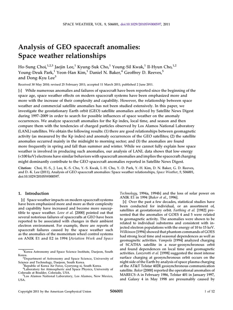 (2011 - Other) Spacecraft Anomaly Analysis List | PDF | Space Weather ...