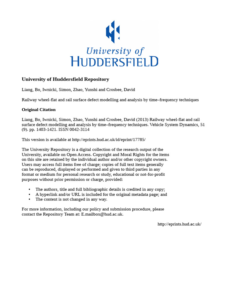 Railway Wheel Flat and Rail Surface Defect Modelling and Time-Frequency ...
