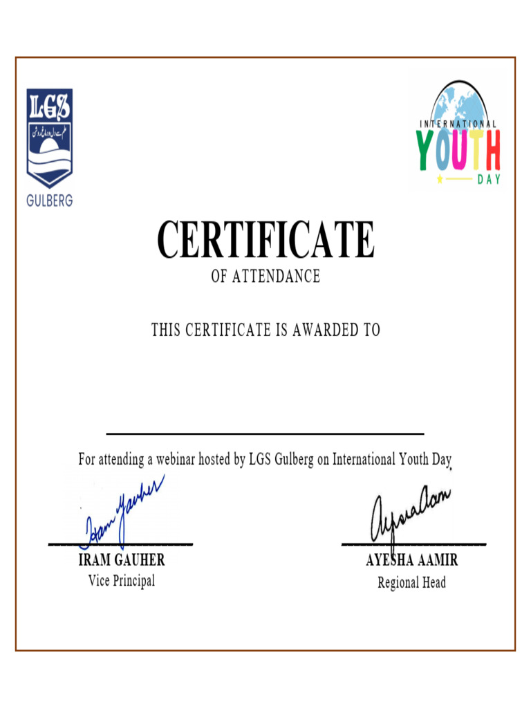 LGS International Youth Day Certificate | PDF