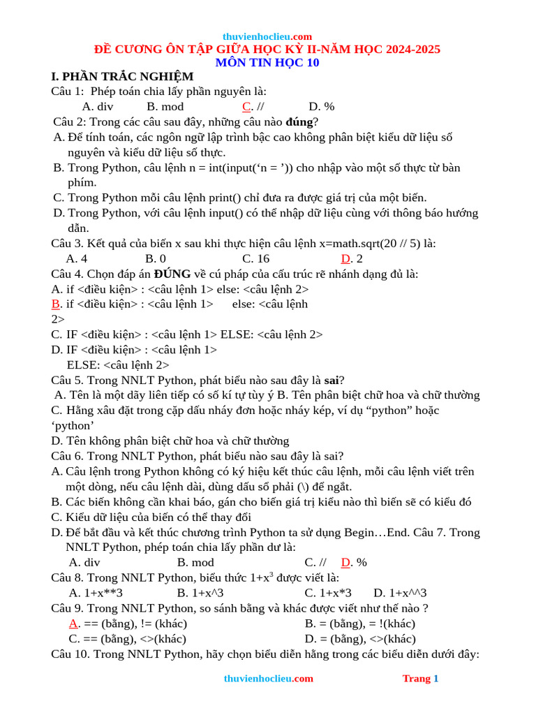 De Cuong On Tap Giua HK2 Tin 10 Canh Dieu 24 25 | PDF