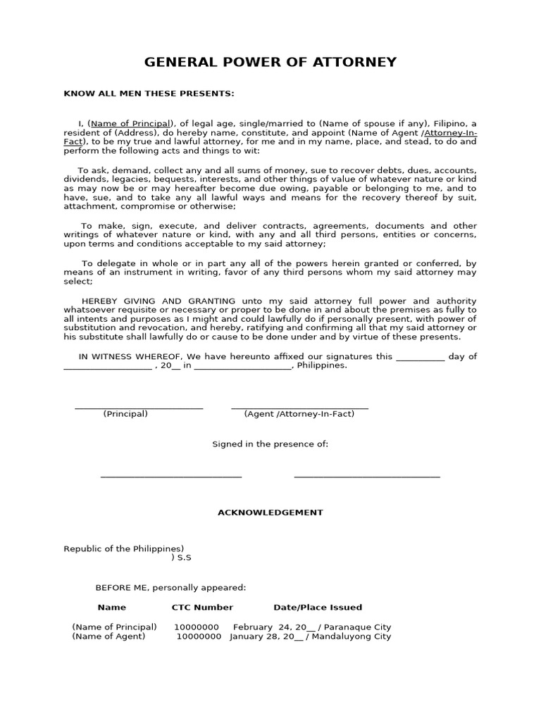 General Power of Attorney | PDF | Power Of Attorney | Justice