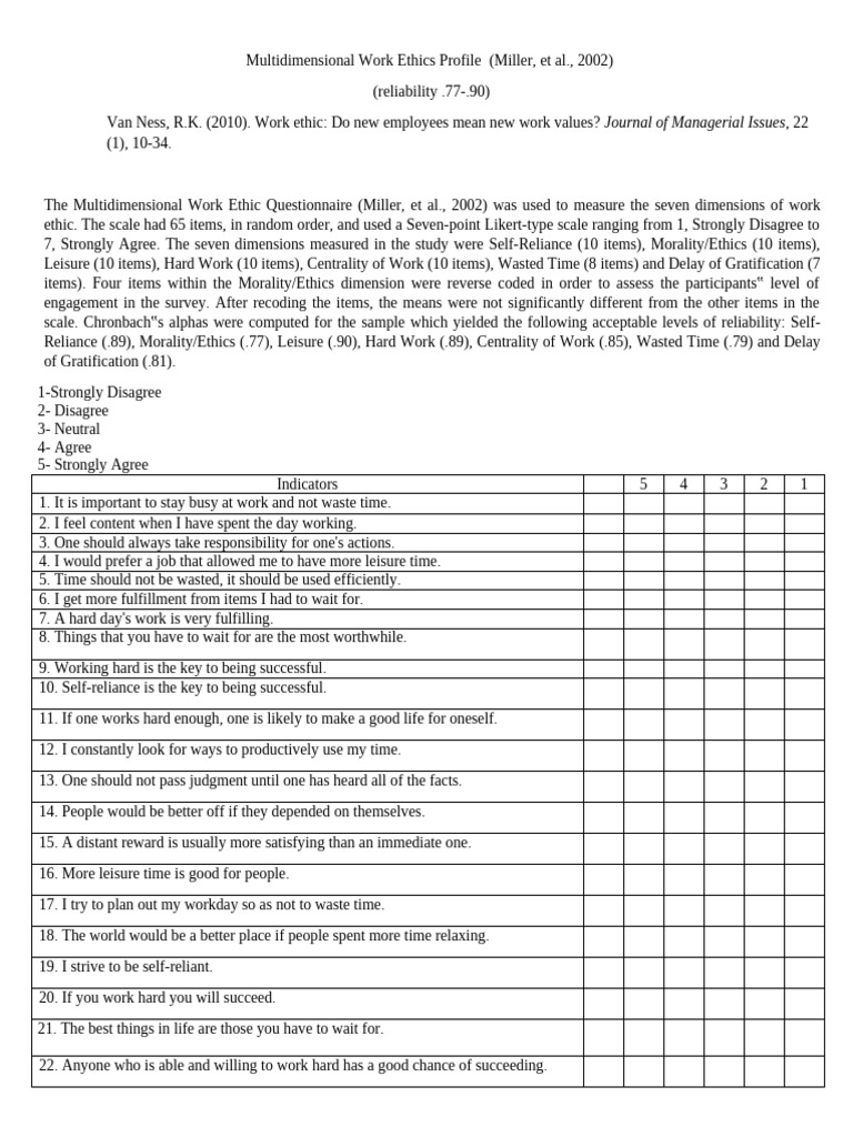 Multidimensional Work Ethics Profile | PDF | Likert Scale | Behavioural ...
