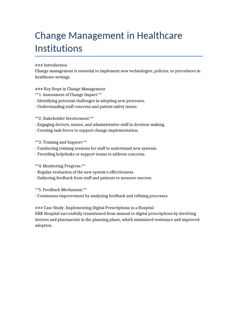 Change Management in Healthcare | PDF
