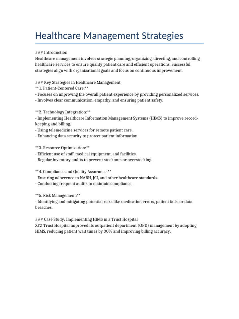 Effective Healthcare Management Strategies | PDF