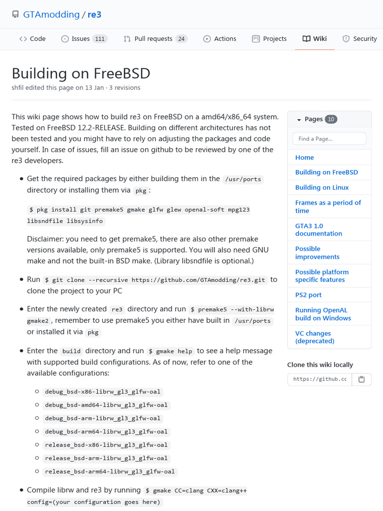 GTAmodding-re3. Building On FreeBSD | PDF | System Software | Computer Science
