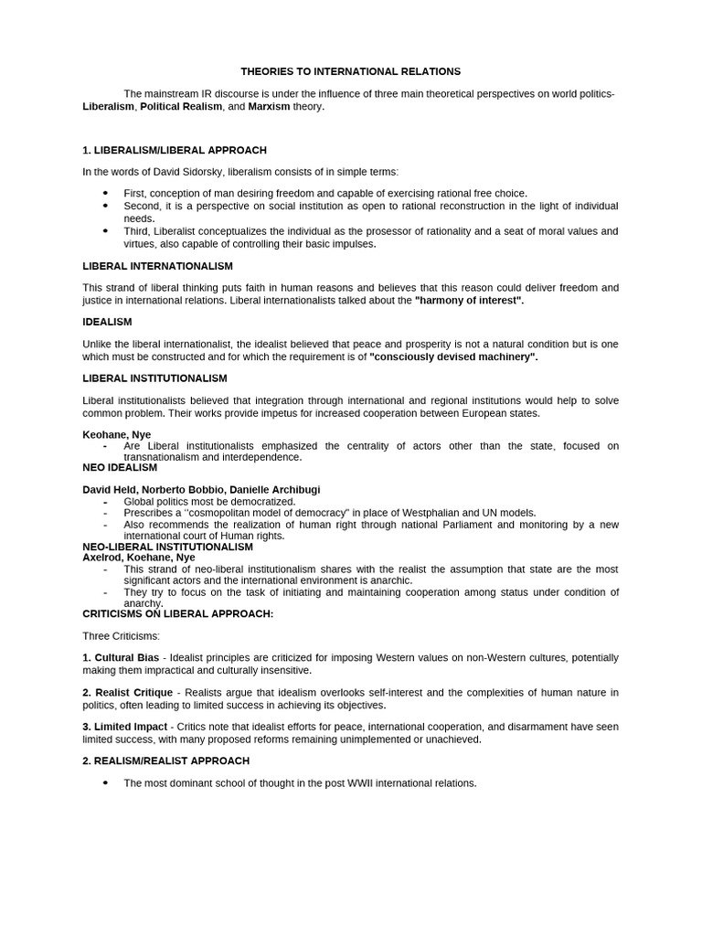 Theories of Intl Relations by Group 1 Final Handout | PDF | Communism | Marxism