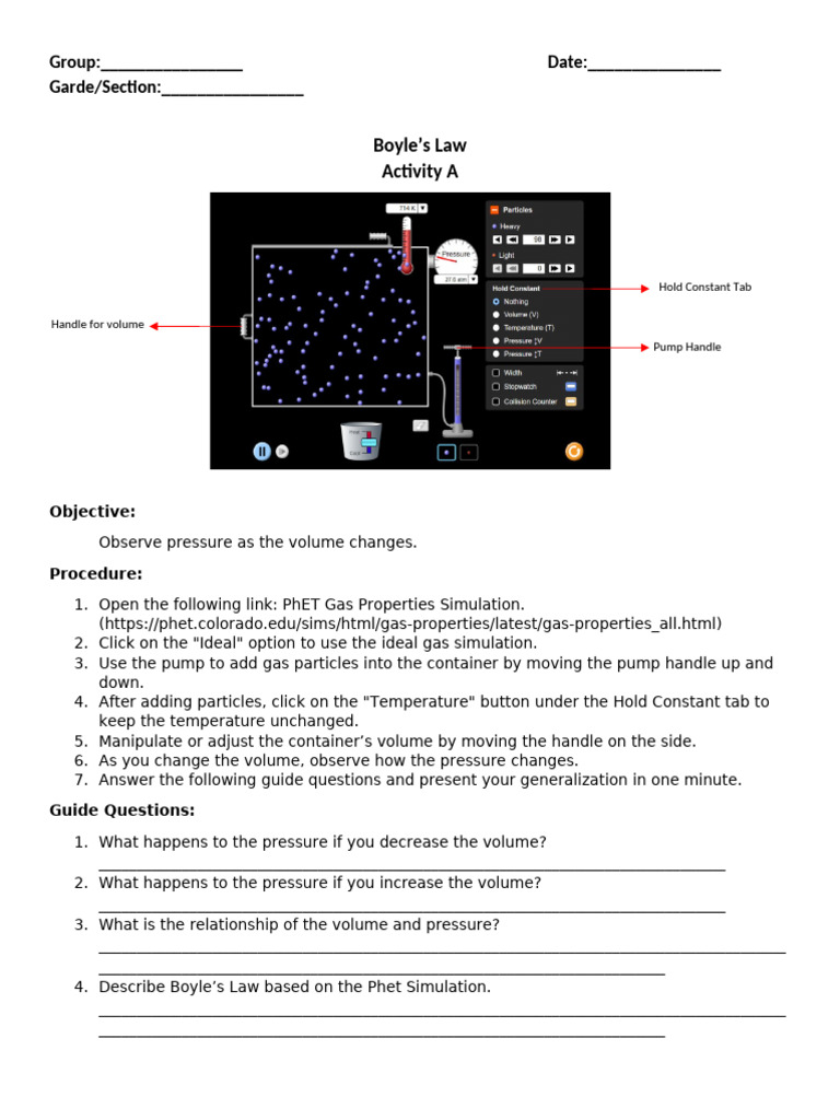 Boyle's Law Simulation Activity Guide | PDF