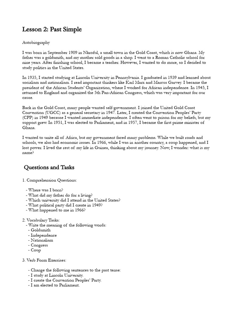 Past Simple Autobiography of Ghana's Leader | PDF