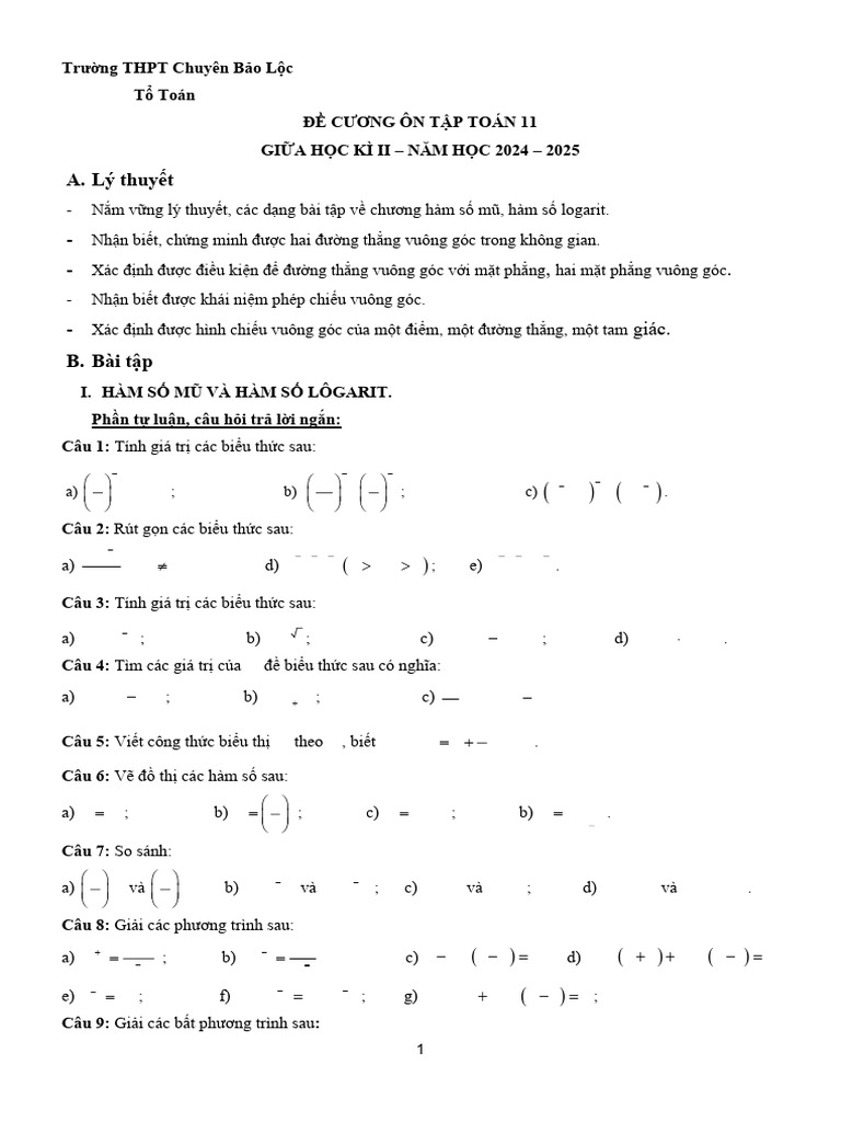 De Cuong gk2 Toan 11 Nam 2024 2025 Truong THPT Chuyen Bao Loc Lam Dong | PDF