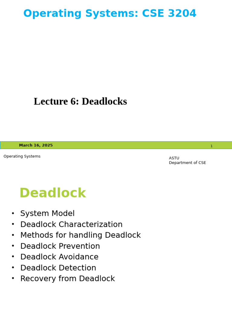 Lecture 6 - Deadlocks | PDF | Algorithms | Applied Mathematics