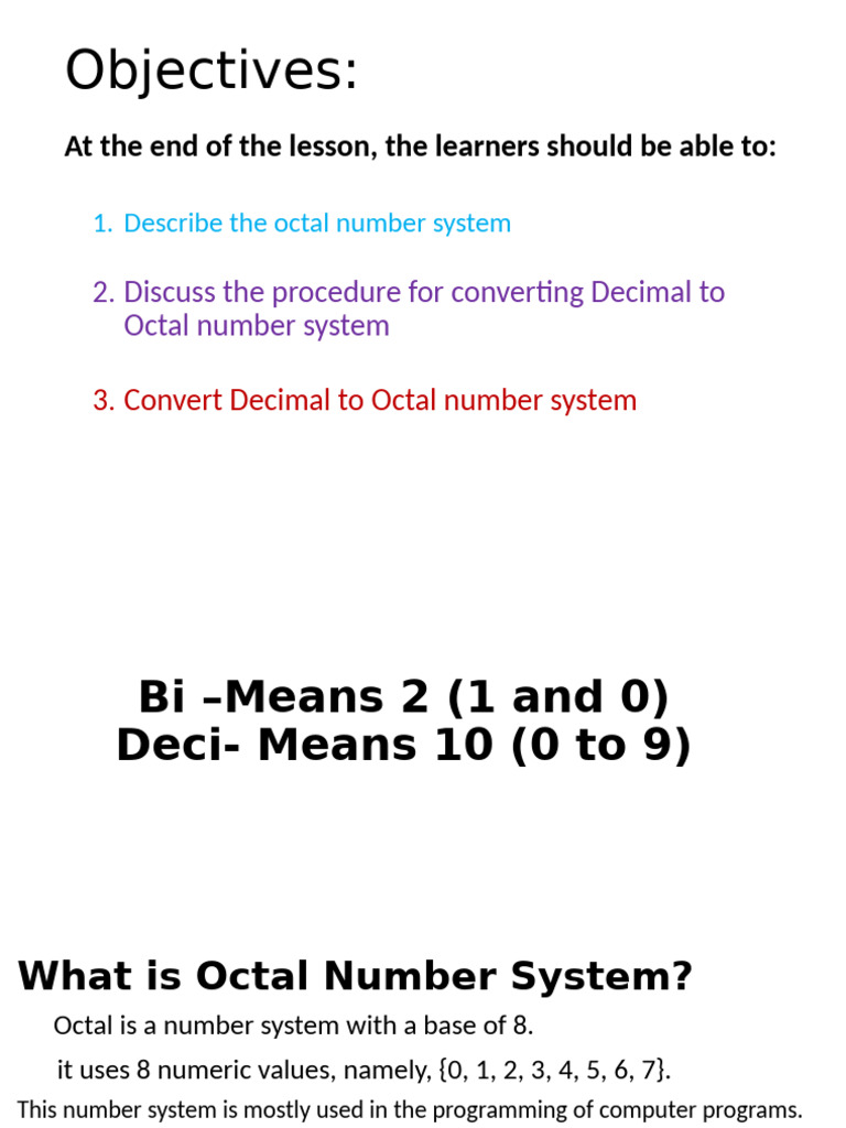 Q3 W2 First Lesson Decimal To Octal Conversion | PDF