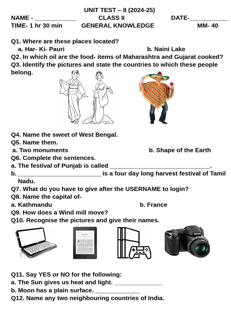 Class Ii GK Unit Test - Ii | PDF