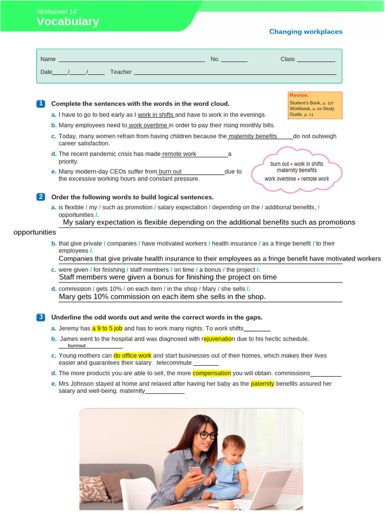 Vocabulary Worksheet: Changing Workplaces | PDF | Salary | Working Time