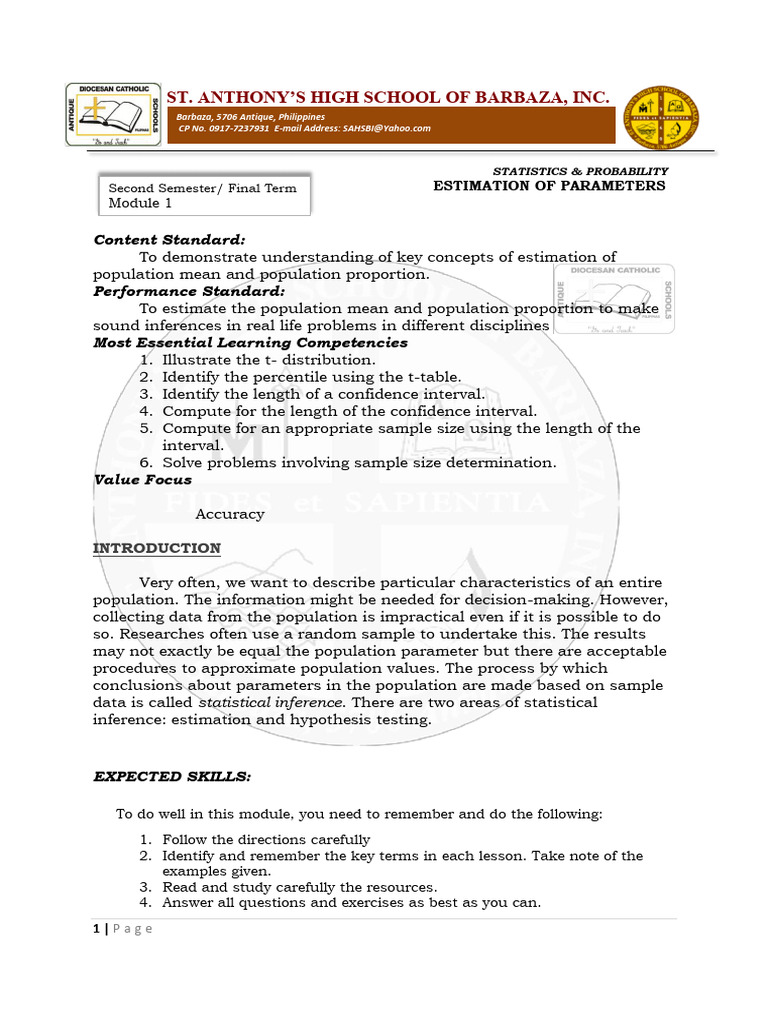 MODULE 1 Q4 in Statistics Prob | PDF | Sample Size Determination | Variance