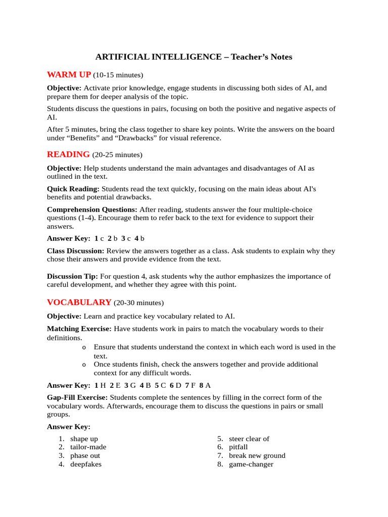 AI Teacher's Notes: Benefits and Drawbacks | PDF | Artificial ...