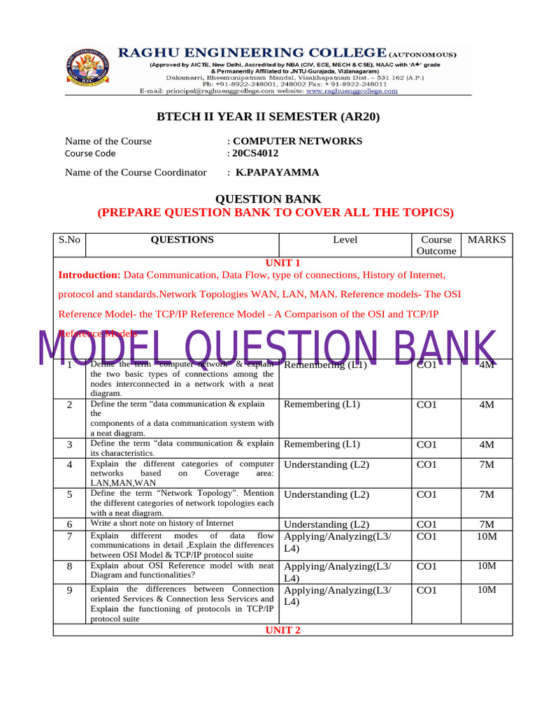 AR20-II-II CN Question Bank | PDF | Computer Network | Multiplexing