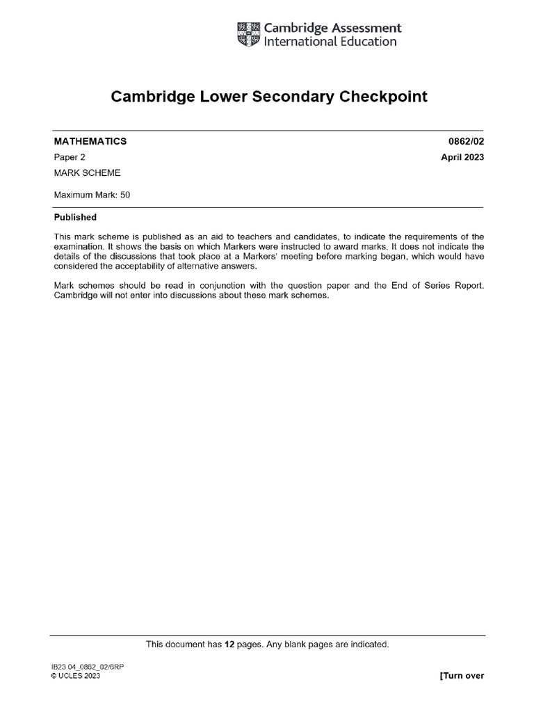 Science Checkpoint Paper 2 Mark Scheme - April 2023 | PDF