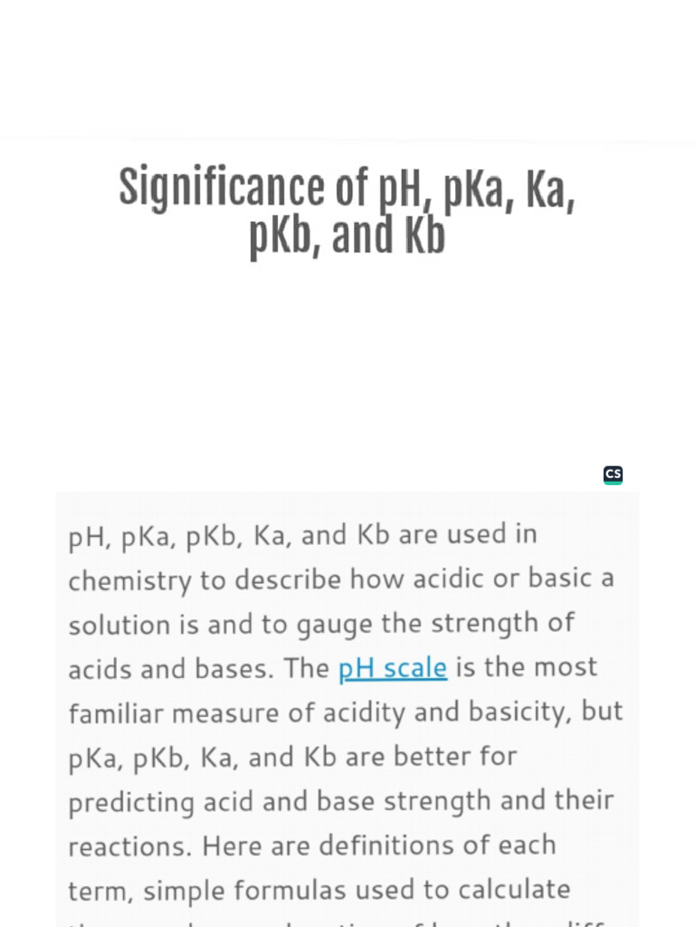 Significance of PH Pka PKB | PDF