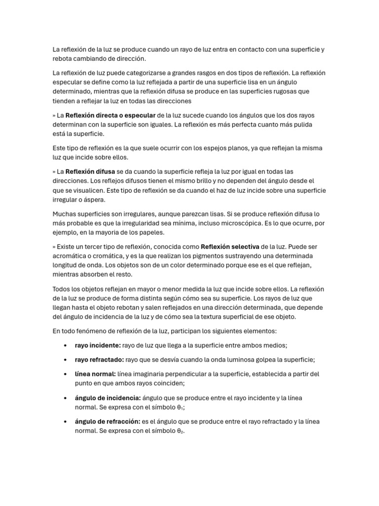 Tipos y leyes de la reflexión de la luz | PDF | Reflexión (Física) | Ligero