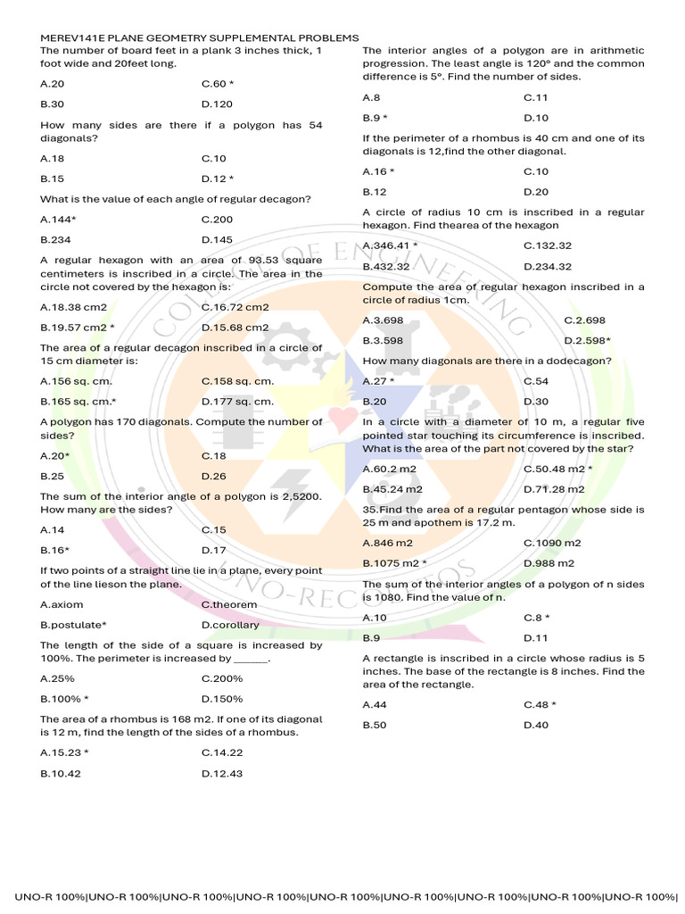 Supplementary Problems in Plane Geometry | PDF | Area | Sphere