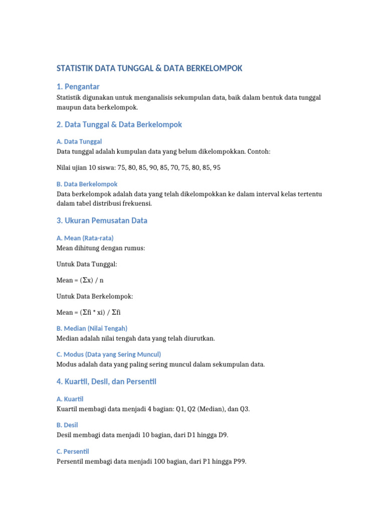 Statistik Data Tunggal dan Berkelompok | PDF