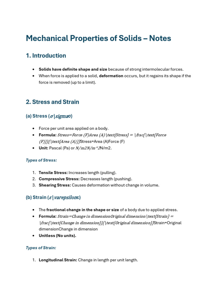 mechanical properties of solid | PDF | Deformation (Engineering) | Elasticity (Physics)