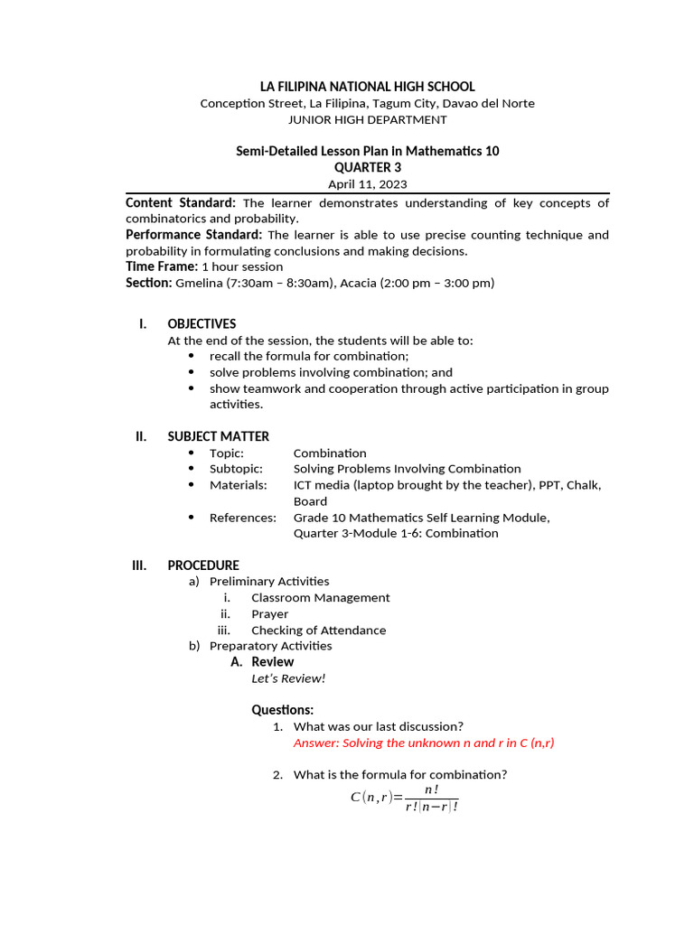 Solving Problems Involving Combinations | PDF | Learning | Cognition